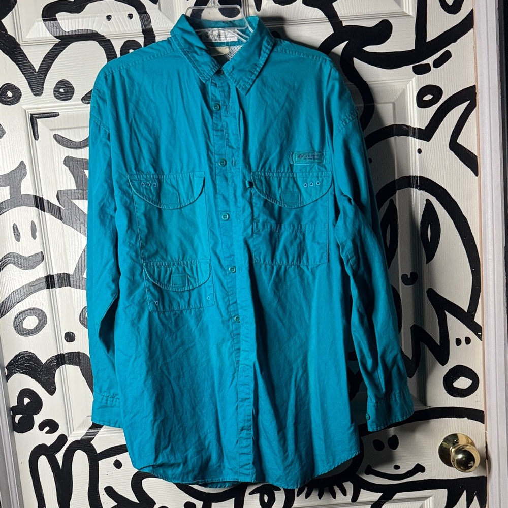 Vintage Columbia Large Teal Button-Up Men's Shirt - Gem